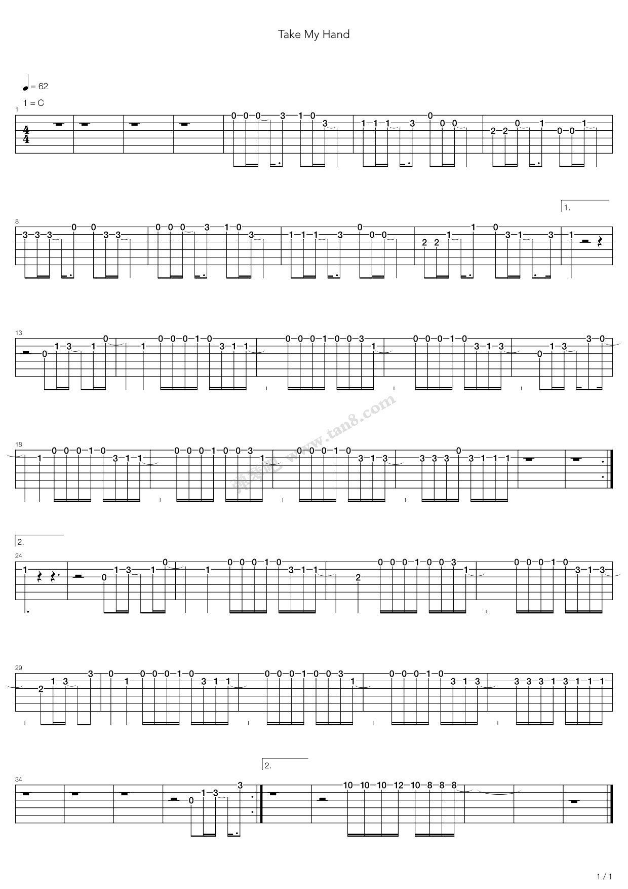 《Take My Hand 陈慧琳》,陈慧琳（六线谱 调六线吉他谱-虫虫吉他谱免费下载