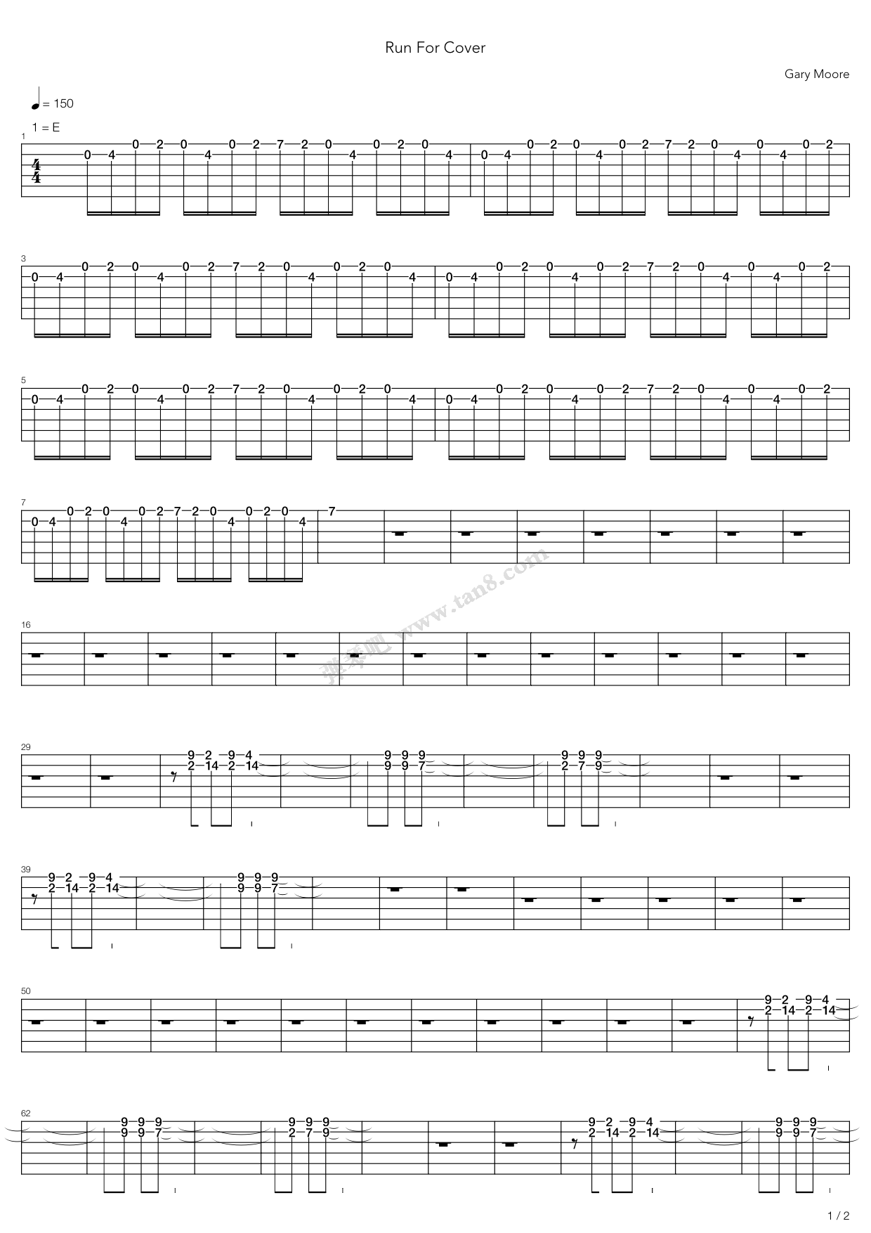 《Run For Cover》,Gary Moore（六线谱 调六线吉他谱-虫虫吉他谱免费下载