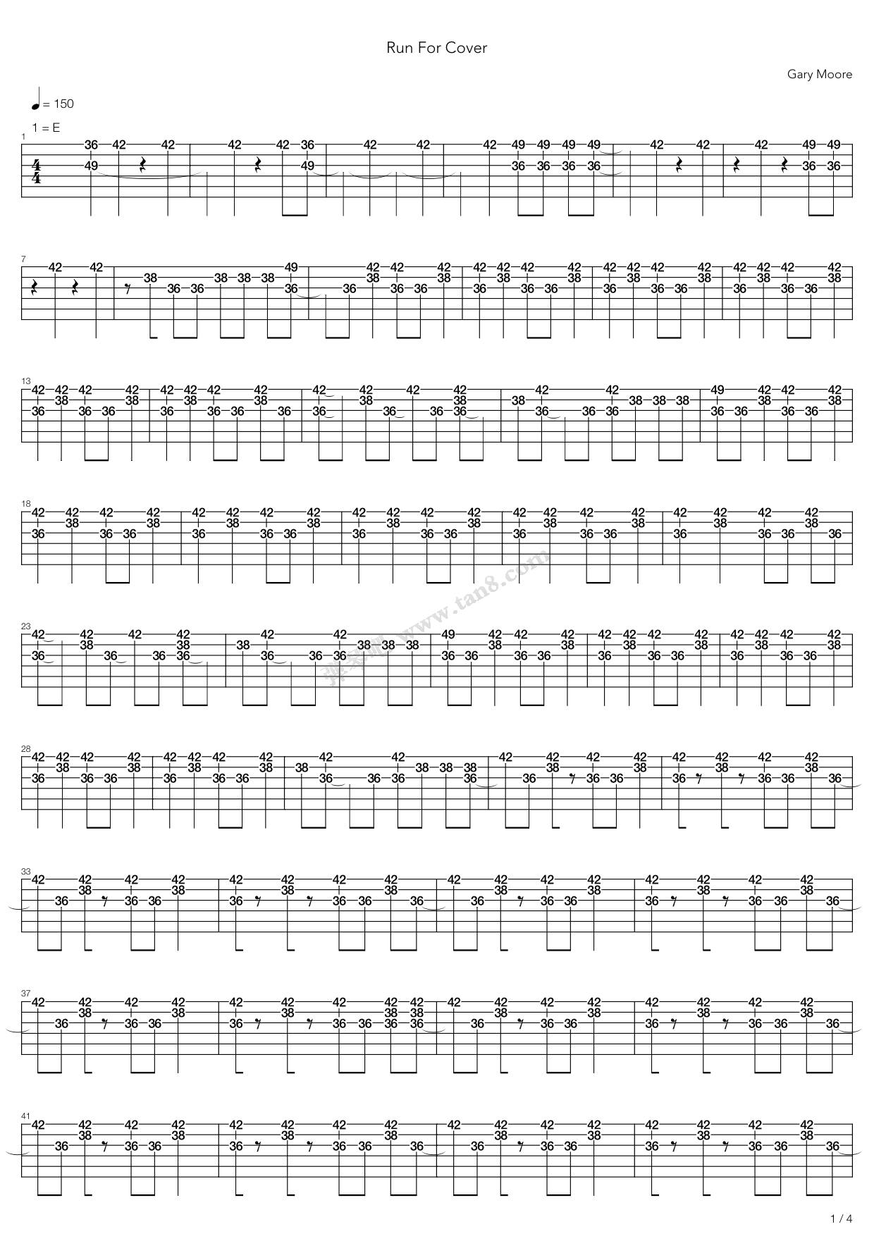 《Run For Cover》,Gary Moore（六线谱 调六线吉他谱-虫虫吉他谱免费下载