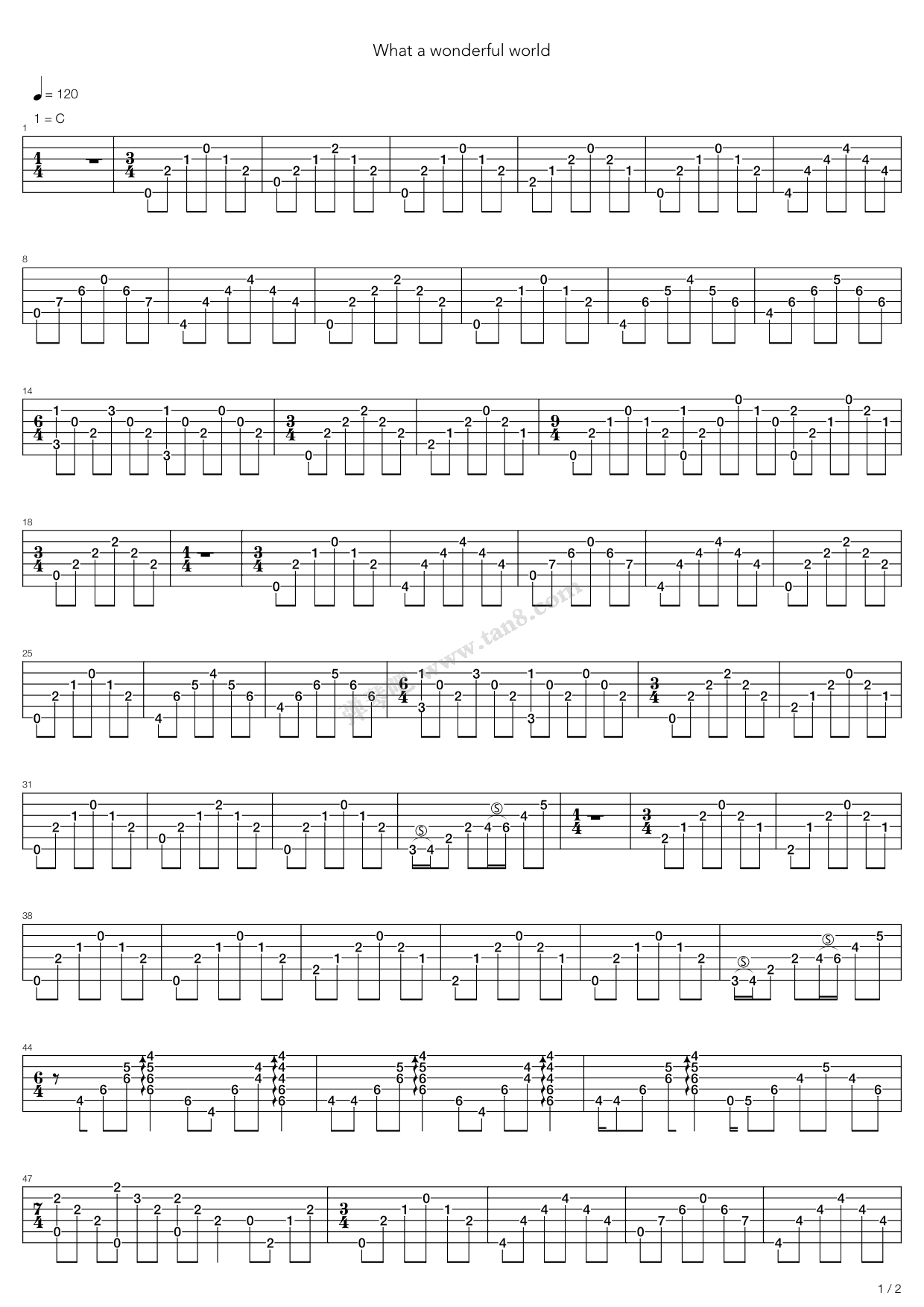 《What A Wonderful World弹唱》,Fret?Killer（六线谱 调六线吉他谱-虫虫吉他谱免费下载