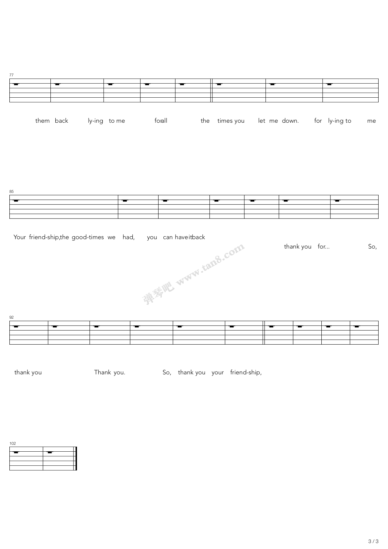 《Thank You》,Simple Plan（六线谱 调六线吉他谱-虫虫吉他谱免费下载