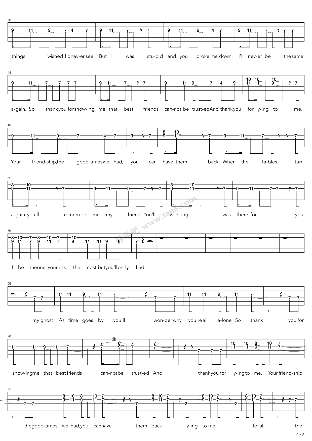 《Thank You》,Simple Plan（六线谱 调六线吉他谱-虫虫吉他谱免费下载