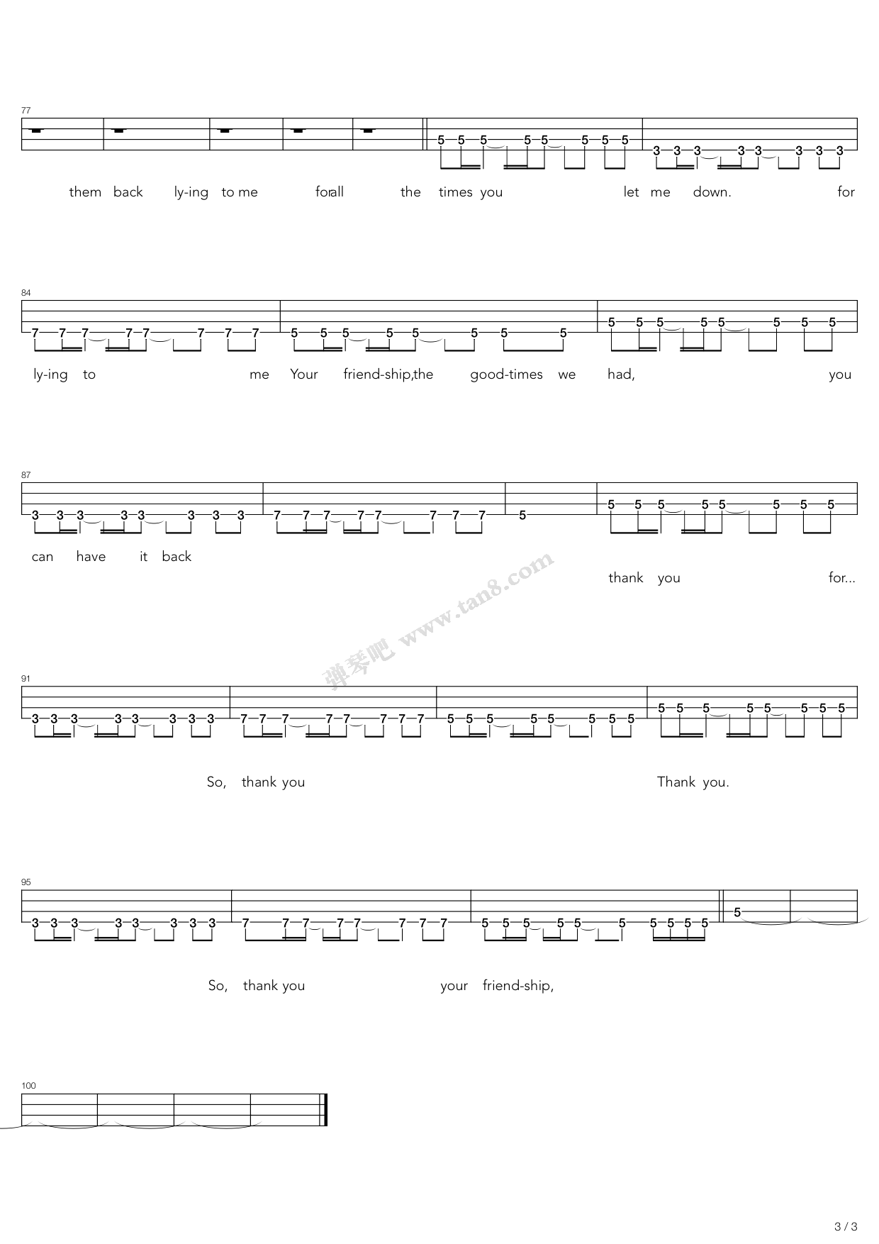 《Thank You》,Simple Plan（六线谱 调六线吉他谱-虫虫吉他谱免费下载