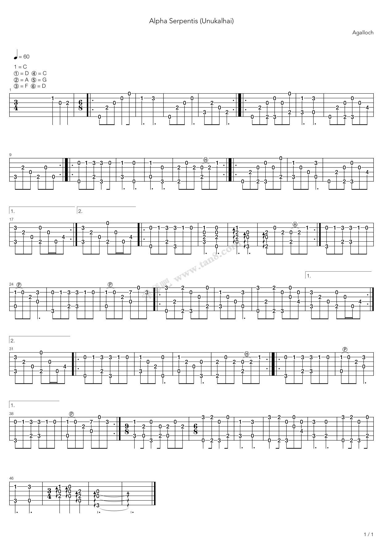 《Alpha Serpentis》,Agalloch（ 调六线吉他谱-虫虫吉他谱免费下载
