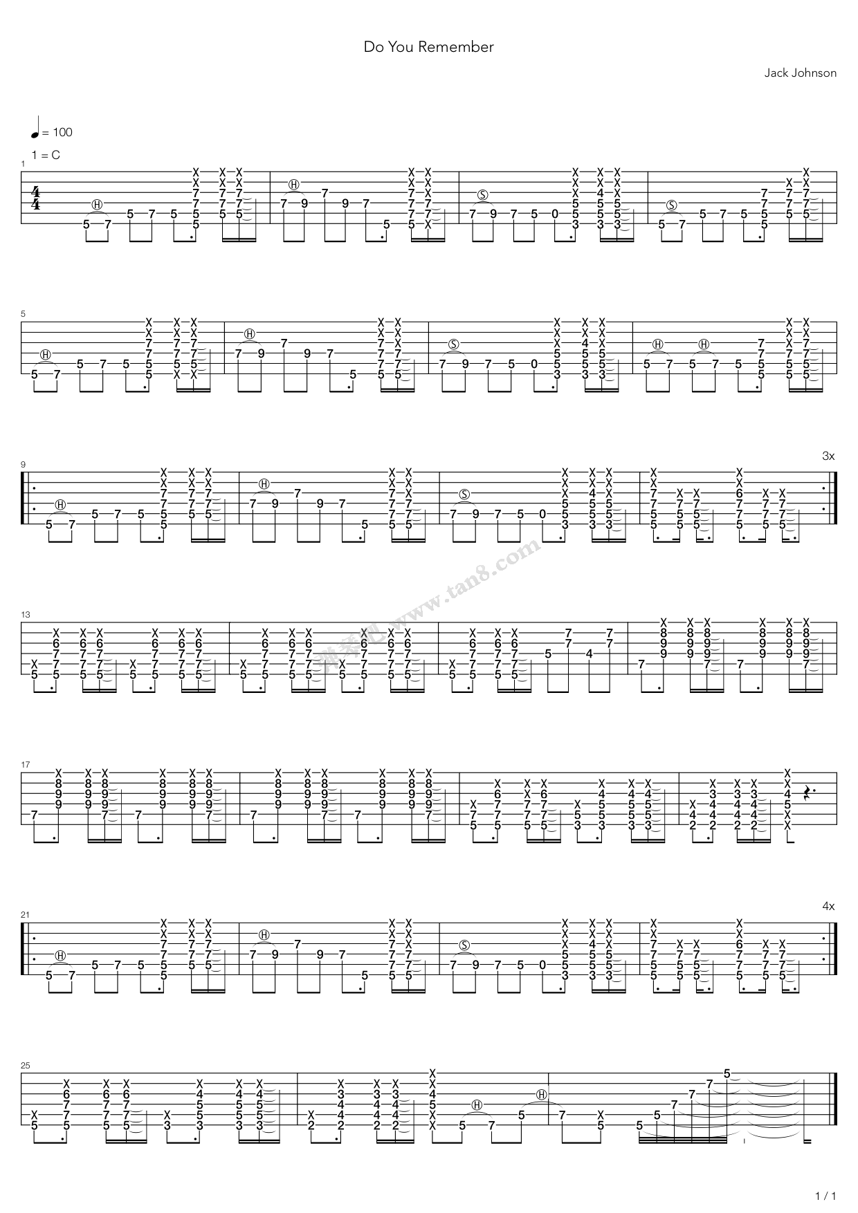 《Do You Remember》,Jack Johnson（ 调六线吉他谱-虫虫吉他谱免费下载
