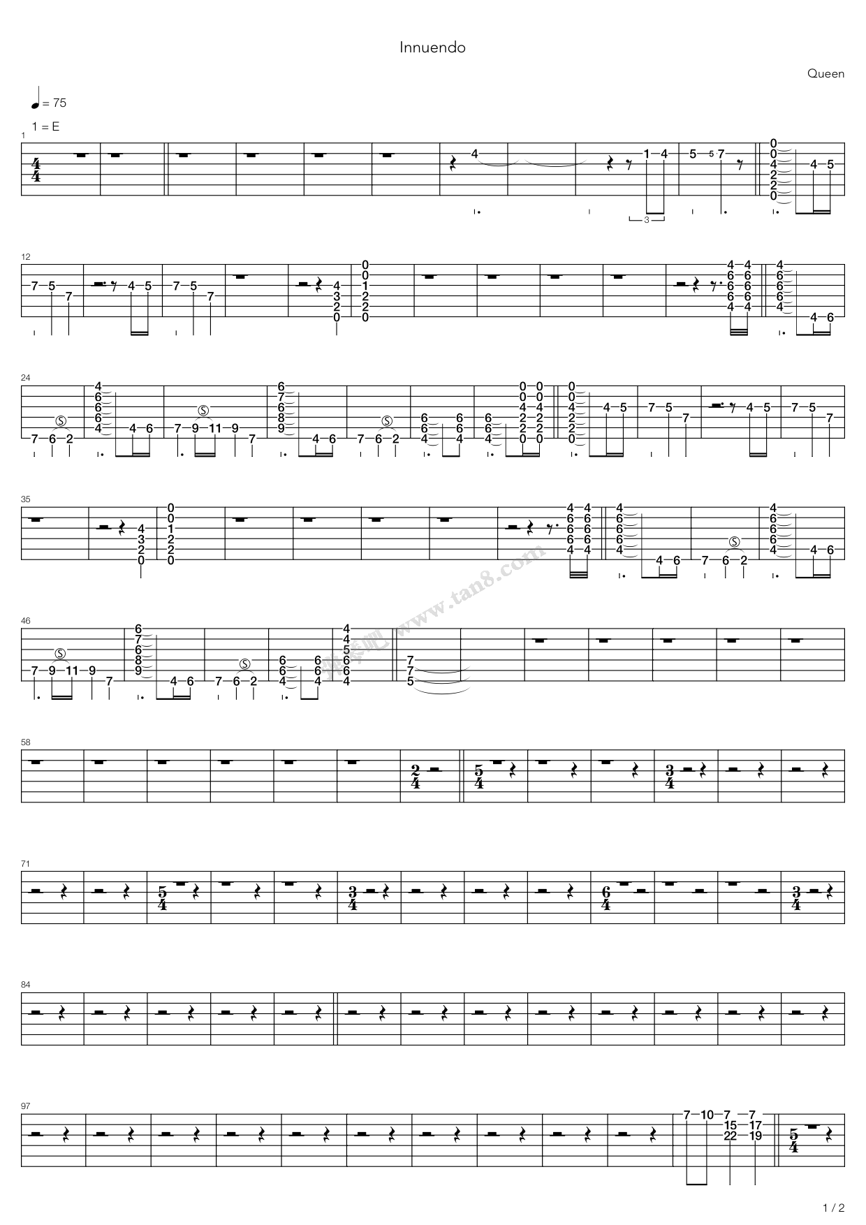 《Innuendo》,Queen（六线谱 调六线吉他谱-虫虫吉他谱免费下载