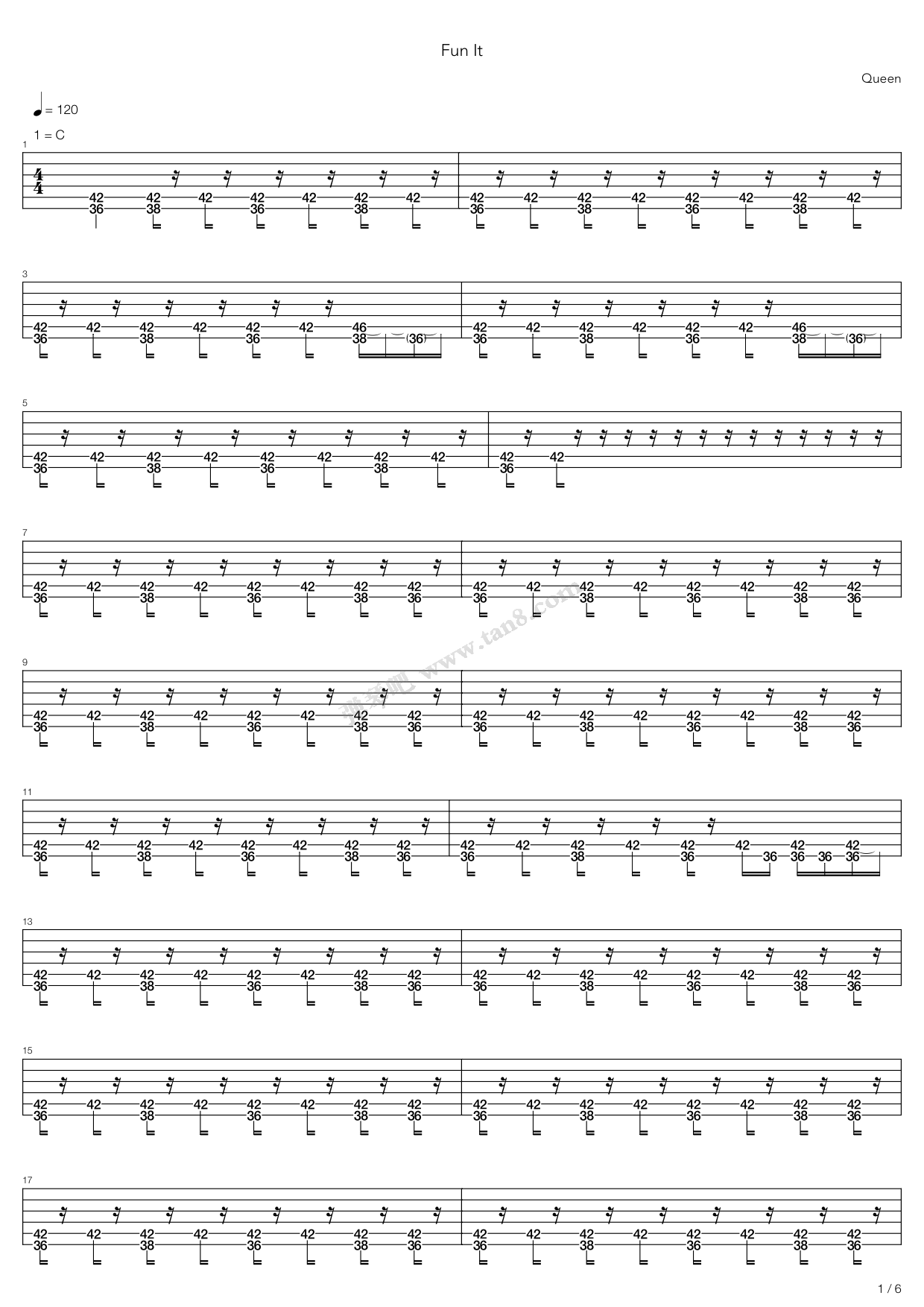 《Fun It》,Queen（六线谱 调六线吉他谱-虫虫吉他谱免费下载