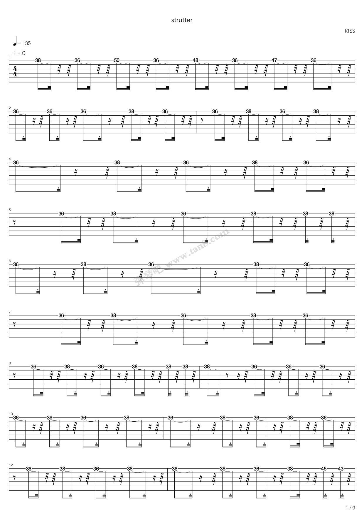 《Strutter》,Kiss（六线谱 调六线吉他谱-虫虫吉他谱免费下载