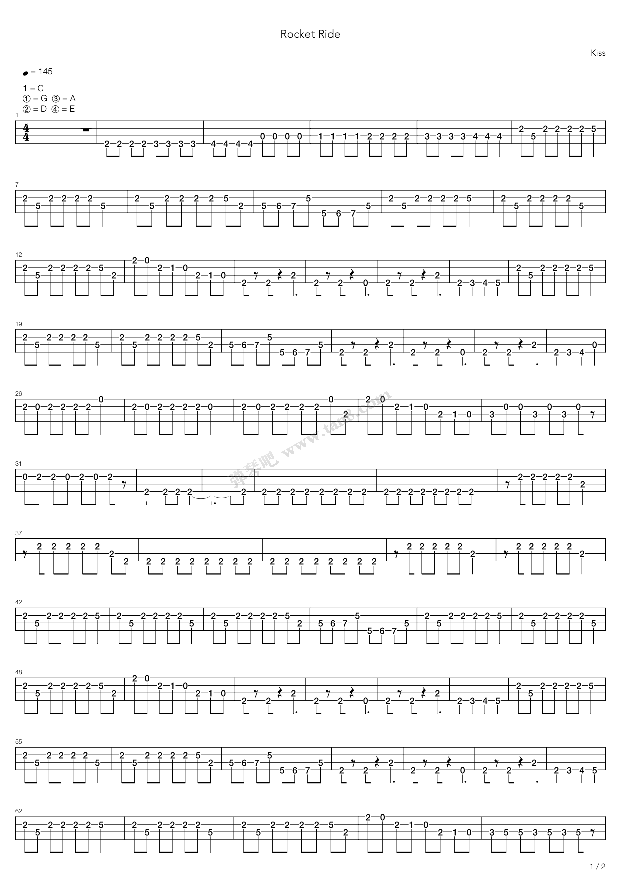 《Rocket Ride》,Kiss（六线谱 调六线吉他谱-虫虫吉他谱免费下载