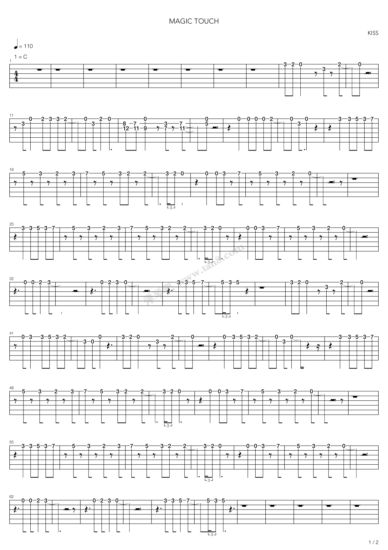《Magic Touch》,Kiss（六线谱 调六线吉他谱-虫虫吉他谱免费下载