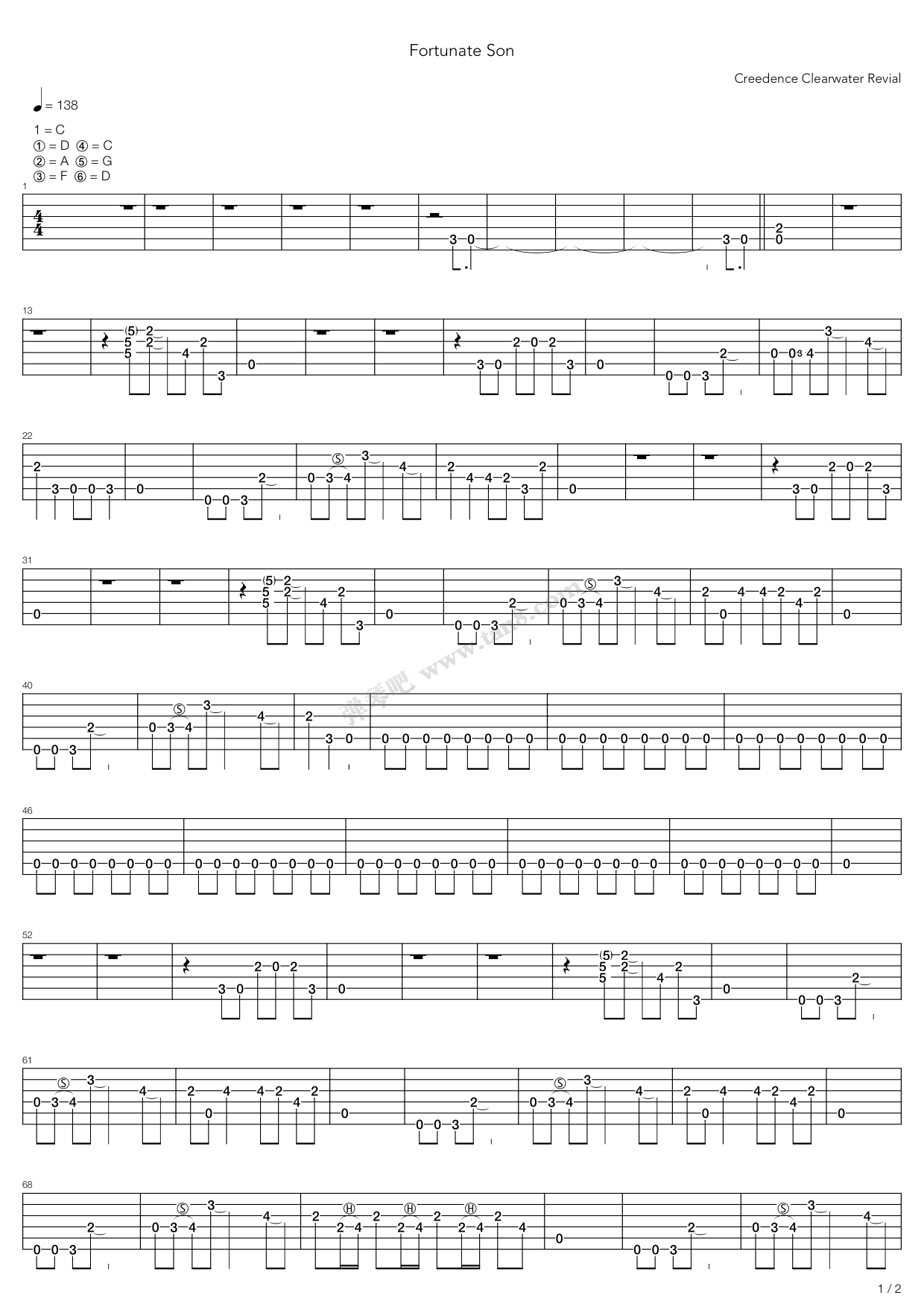 Fortunate Son 吉他谱-虫虫吉他谱免费下载