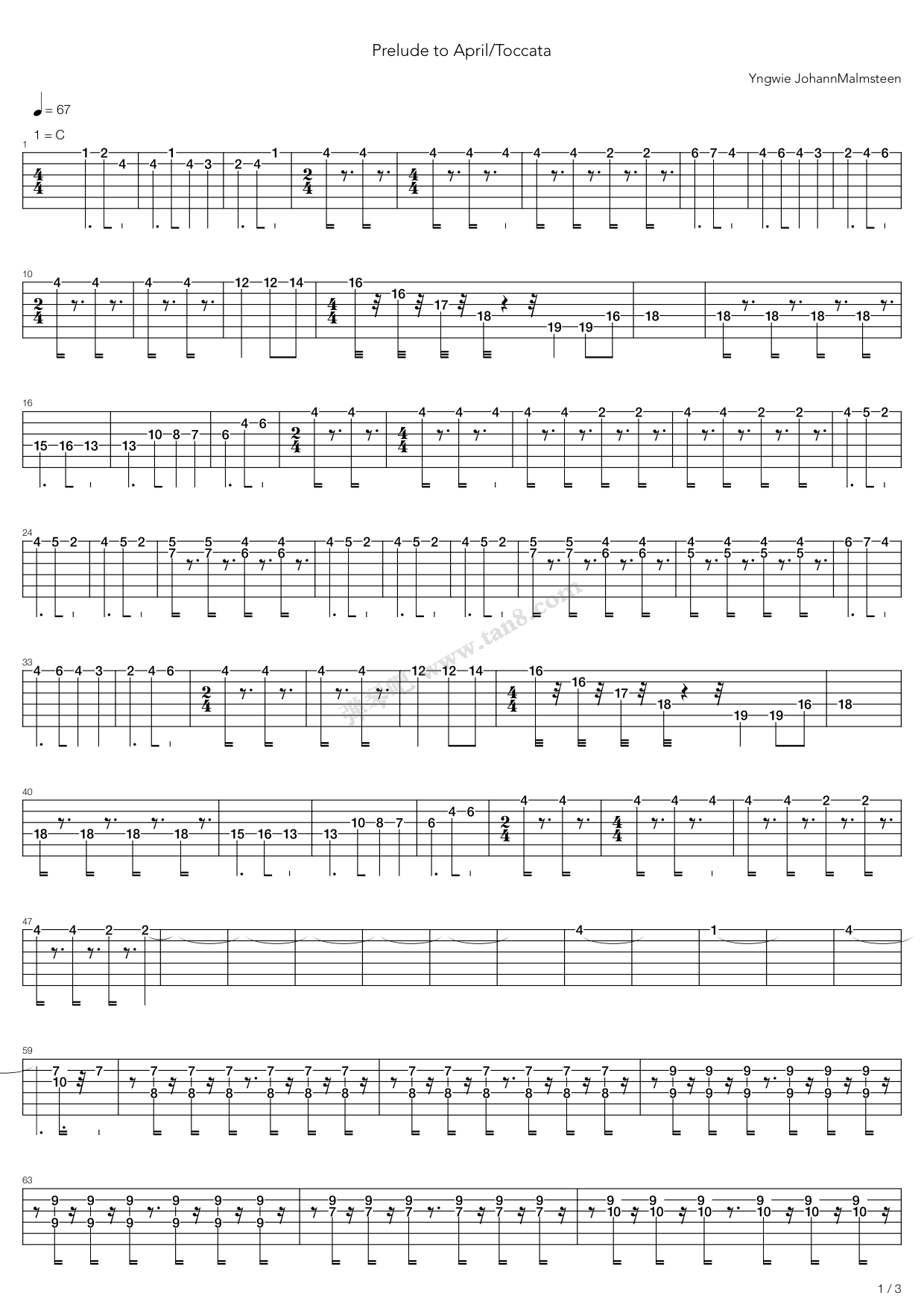 《Prelude To April Toccata》,Yngwie Malmsteen（ 调六线吉他谱-虫虫吉他谱免费下载
