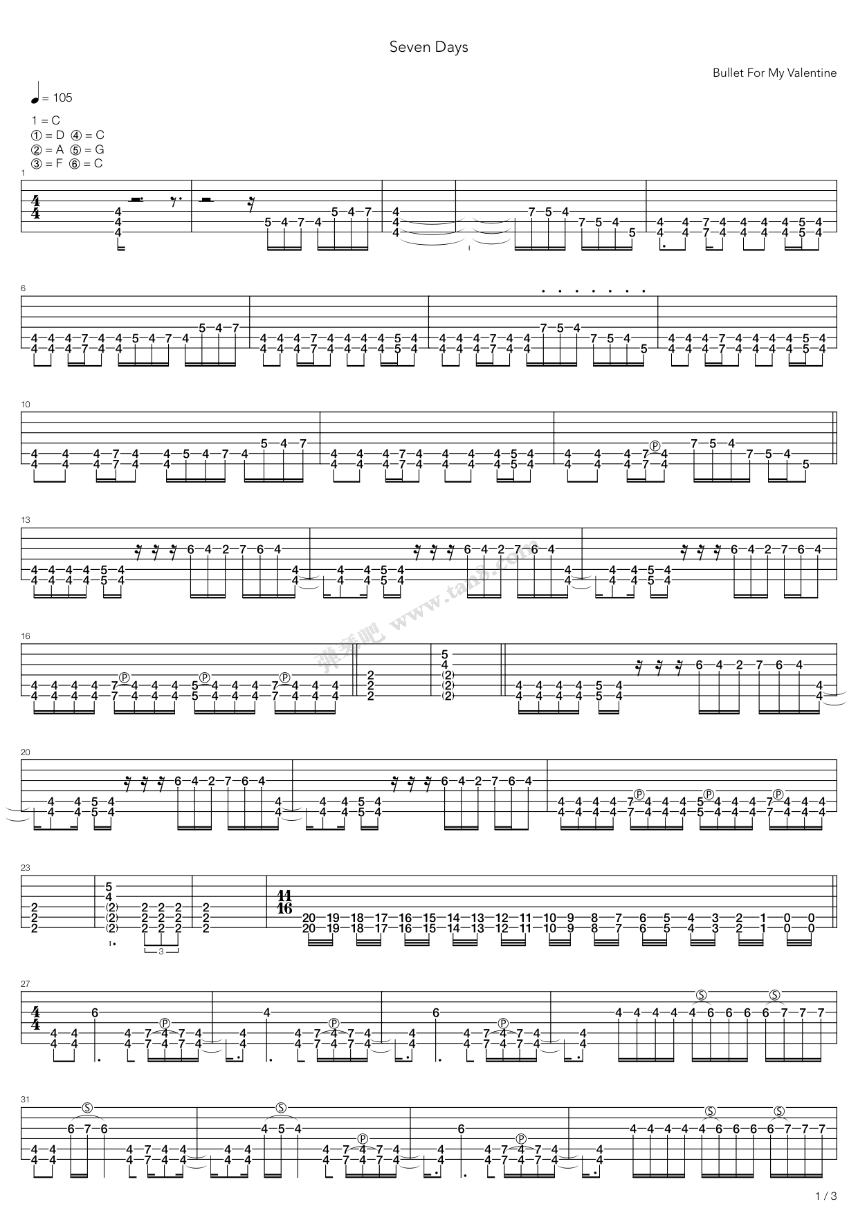 Seven Days 吉他谱-虫虫吉他谱免费下载