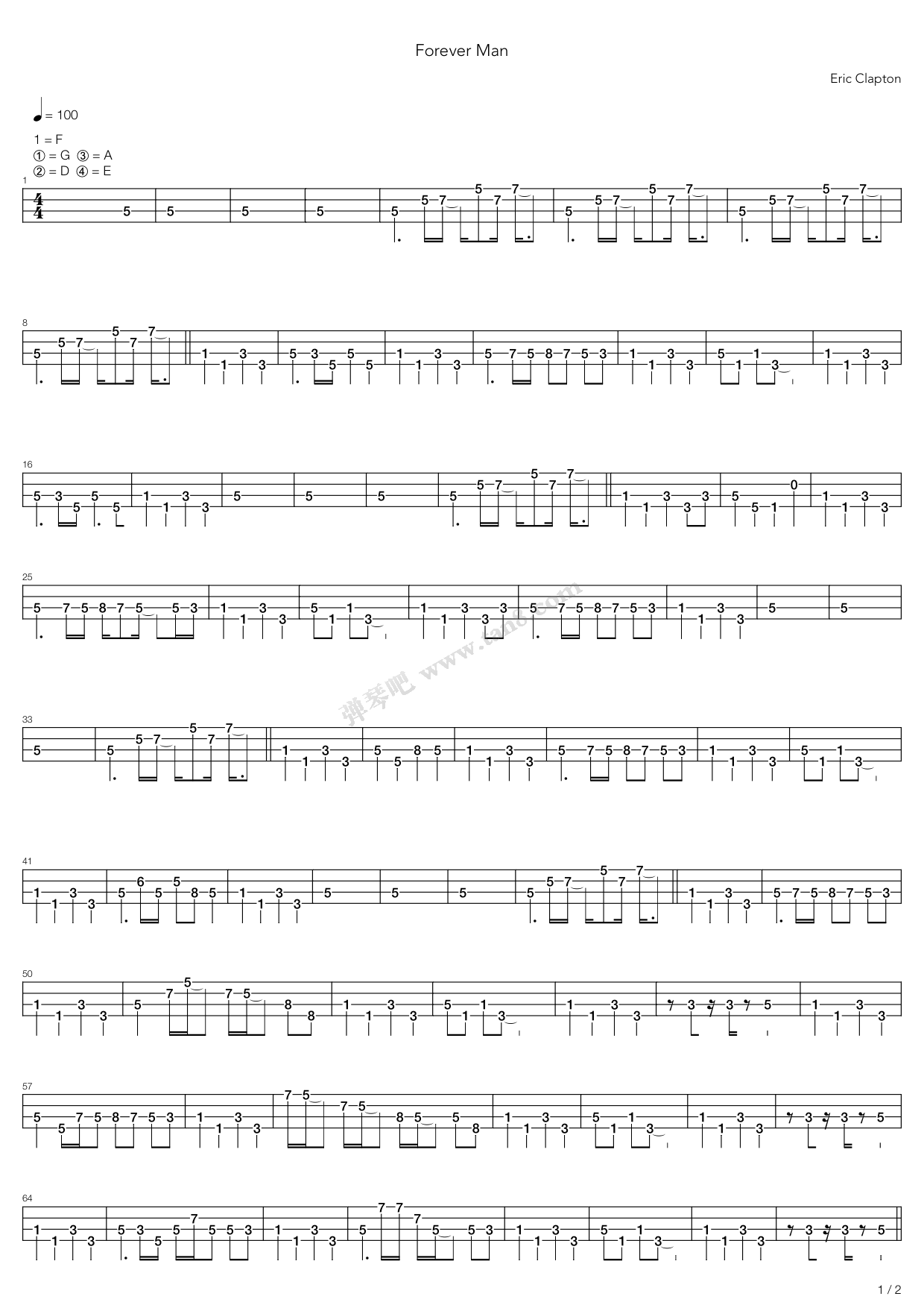 《Forever Man》,Eric Clapton（六线谱 调六线吉他谱-虫虫吉他谱免费下载
