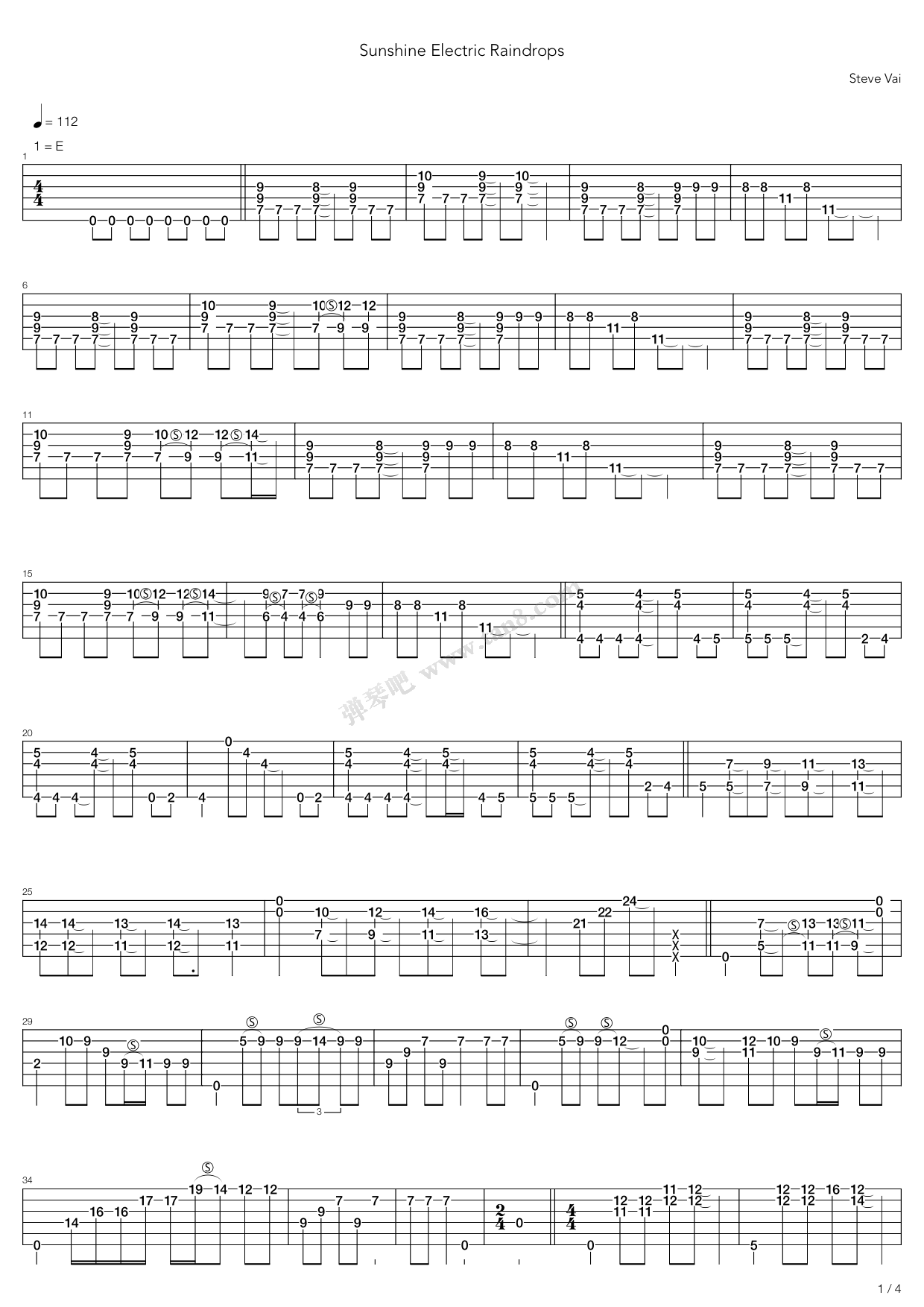 《Sunshine Electric Raindrops》,Steve Vai（六线谱 调六线吉他谱-虫虫吉他谱免费下载