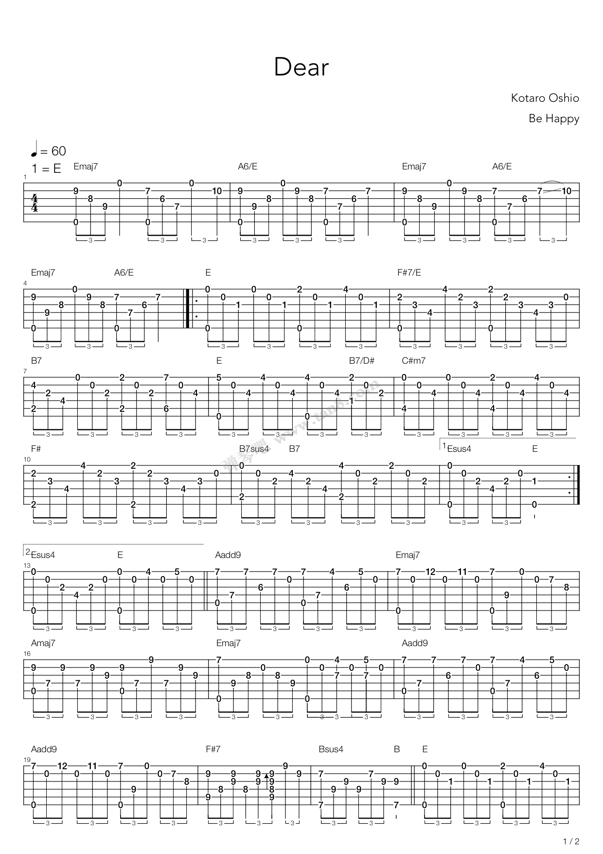 《Dear》,押尾桑（六线谱 调六线吉他谱-虫虫吉他谱免费下载