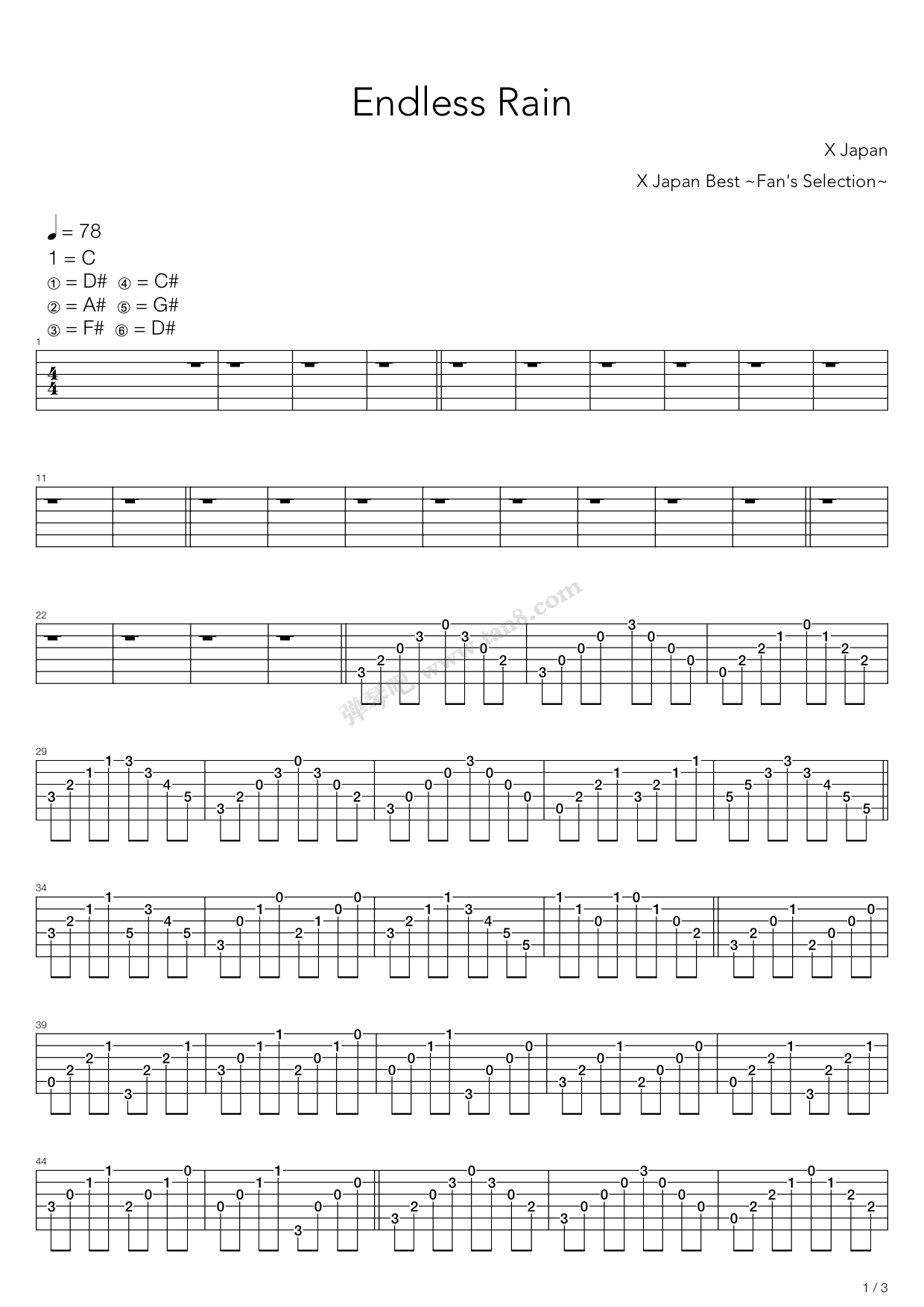 《Endless Rain》,X-Japan（六线谱 调六线吉他谱-虫虫吉他谱免费下载