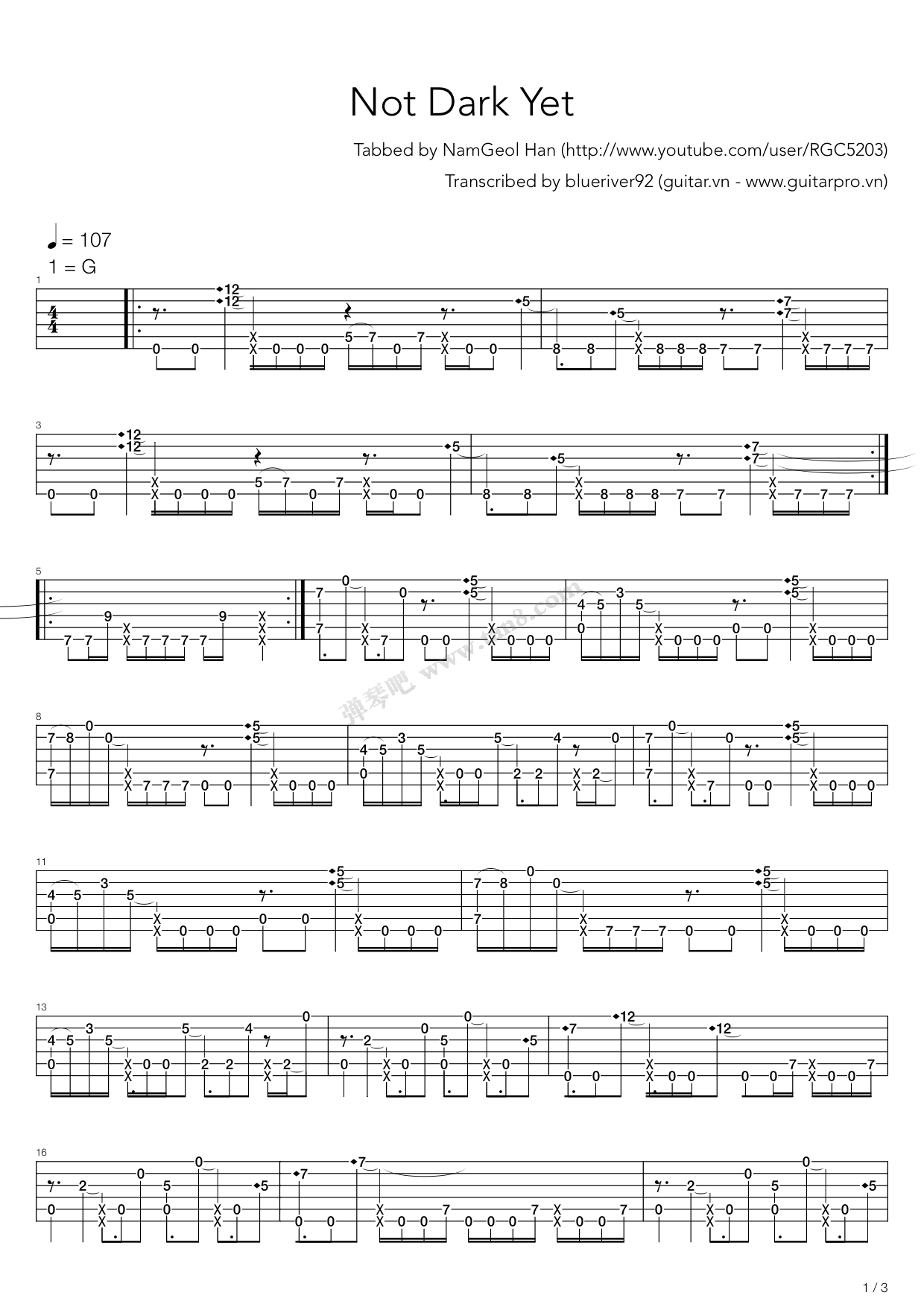 《Not Dark Yet（指弹版，郑成河）》,郑成河（六线谱 调六线-独奏吉他谱-虫虫吉他谱免费下载