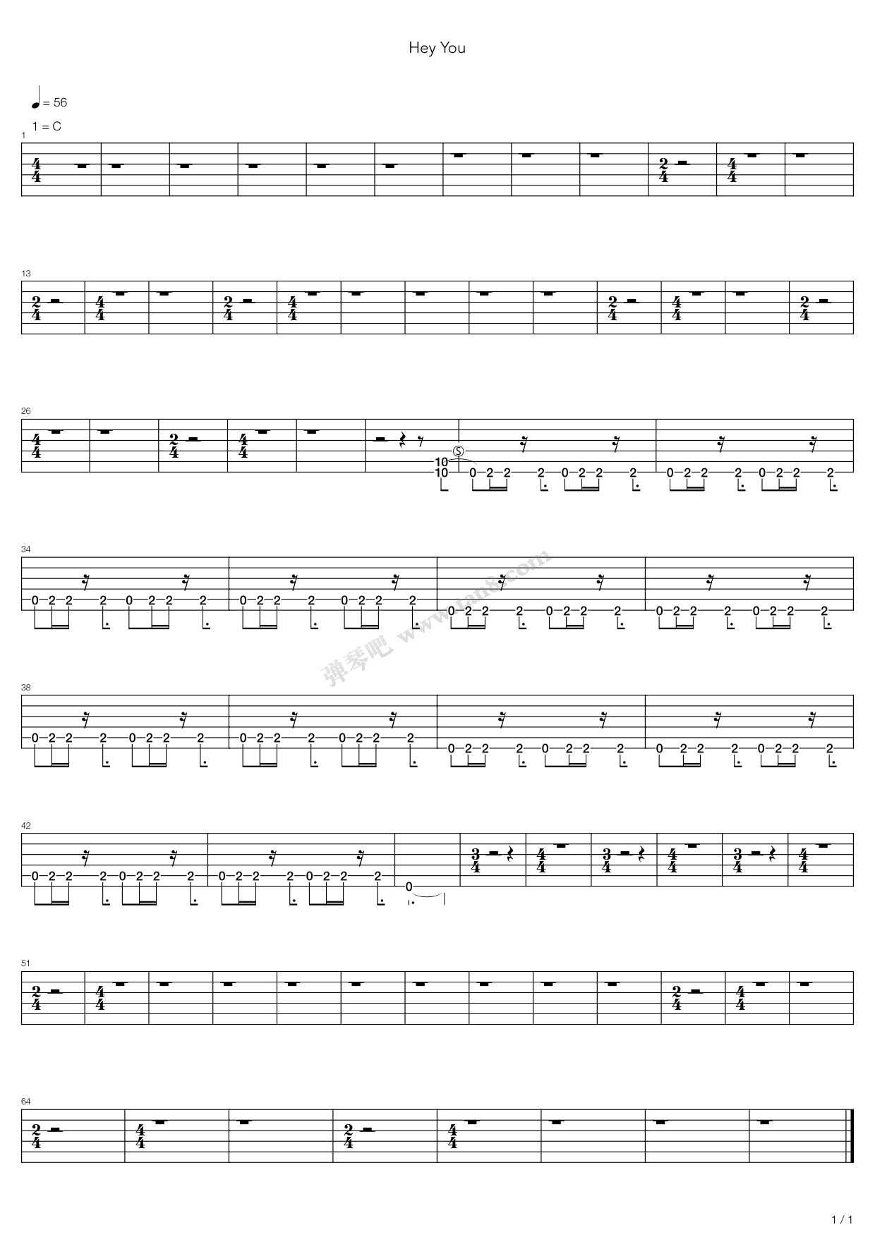 《Hey You》,Pink Floyd（ G调六线吉他谱-虫虫吉他谱免费下载