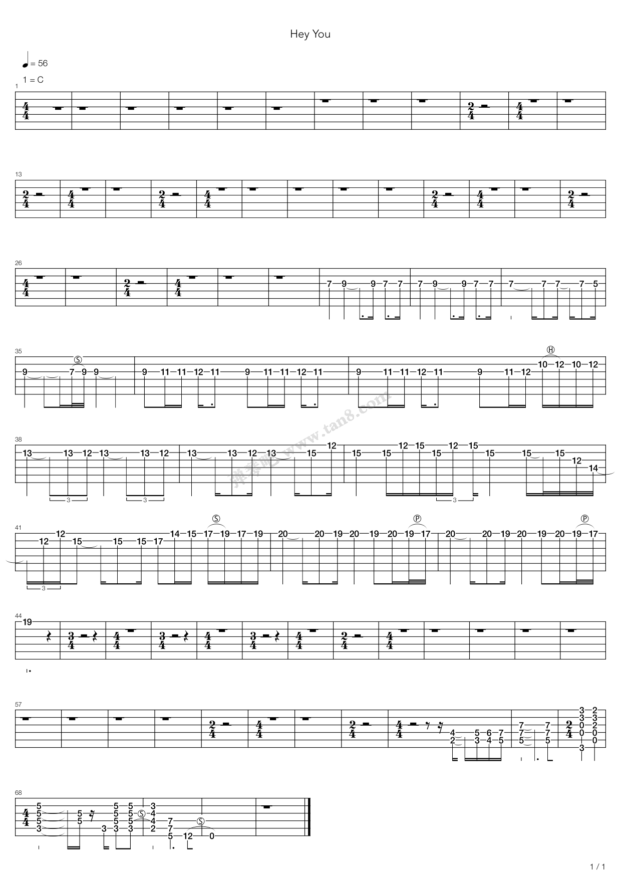 《Hey You》,Pink Floyd（ G调六线吉他谱-虫虫吉他谱免费下载