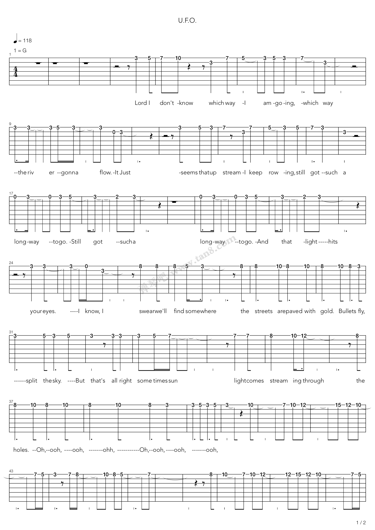 《Ufo》,Coldplay（六线谱 调六线吉他谱-虫虫吉他谱免费下载