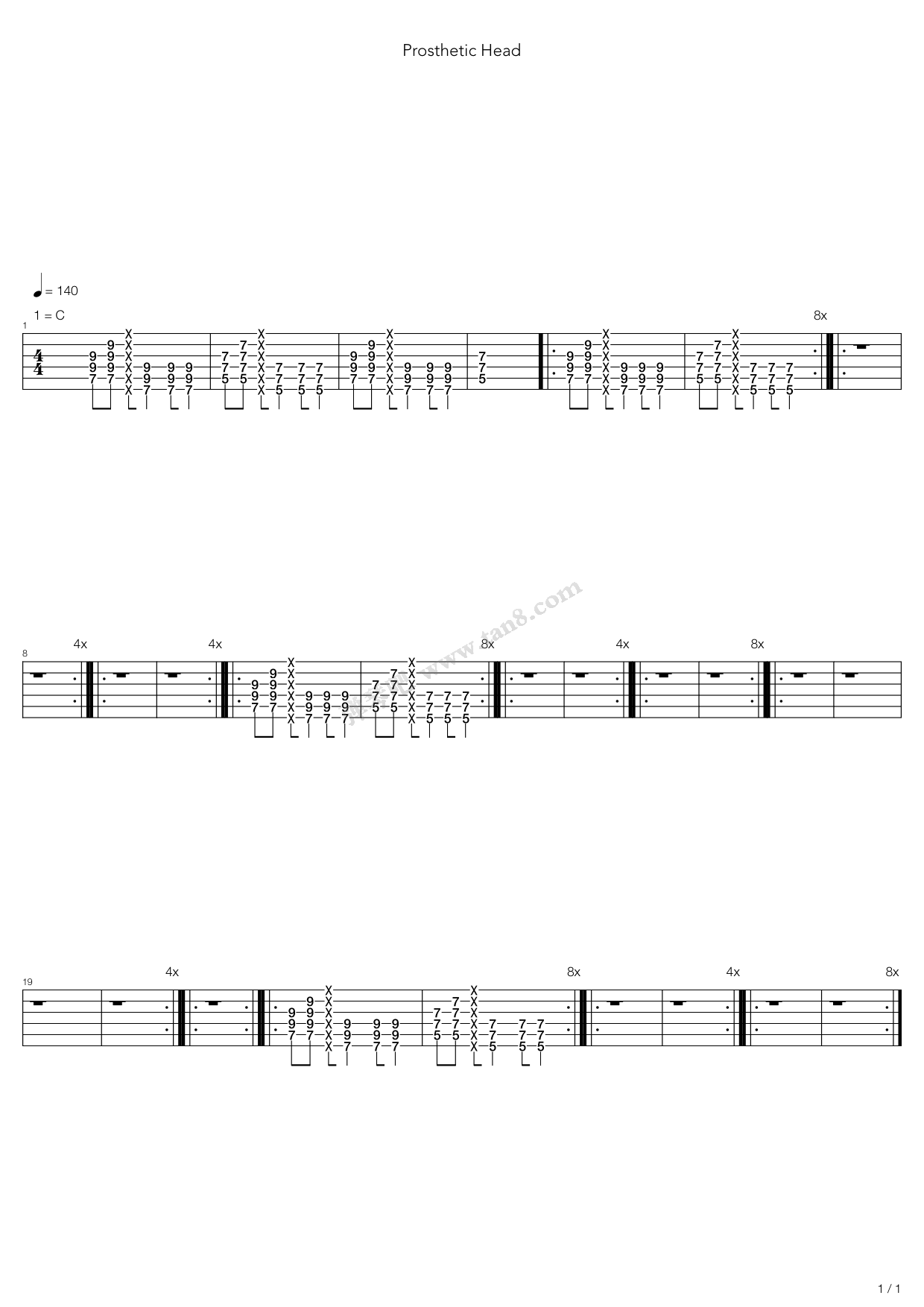 《Prosthetic Head》,Green Day（六线谱 调六线吉他谱-虫虫吉他谱免费下载