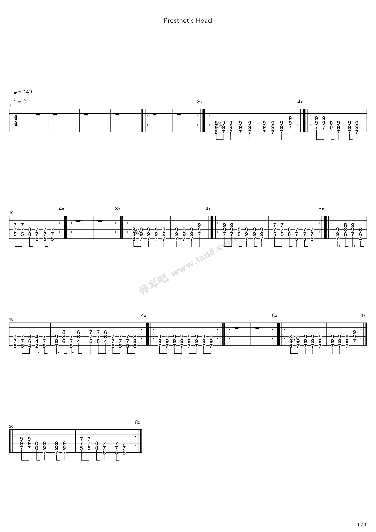 《Prosthetic Head》,Green Day（六线谱 调六线吉他谱-虫虫吉他谱免费下载