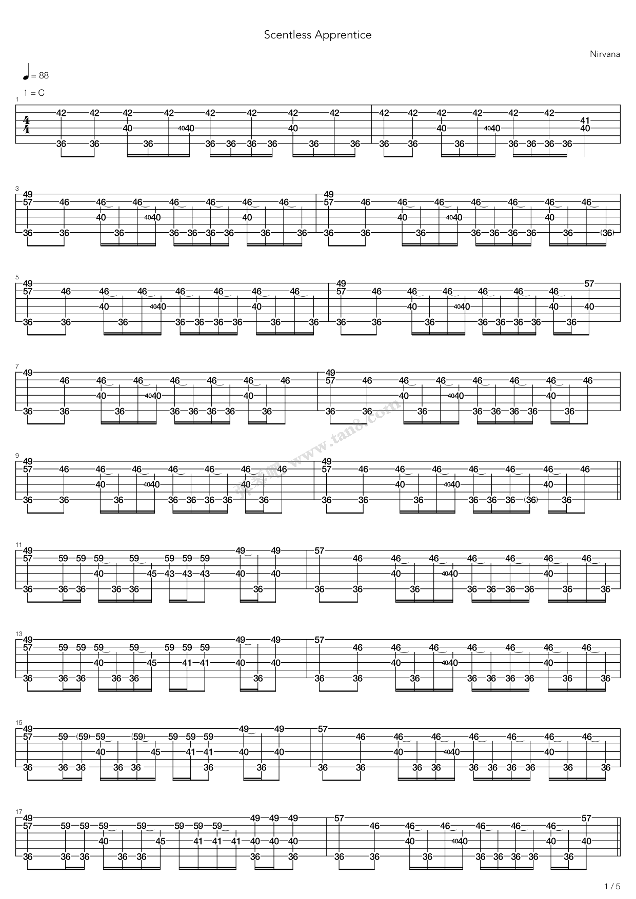 《Scentless Apprentice》,Nirvana（六线谱 调六线吉他谱-虫虫吉他谱免费下载