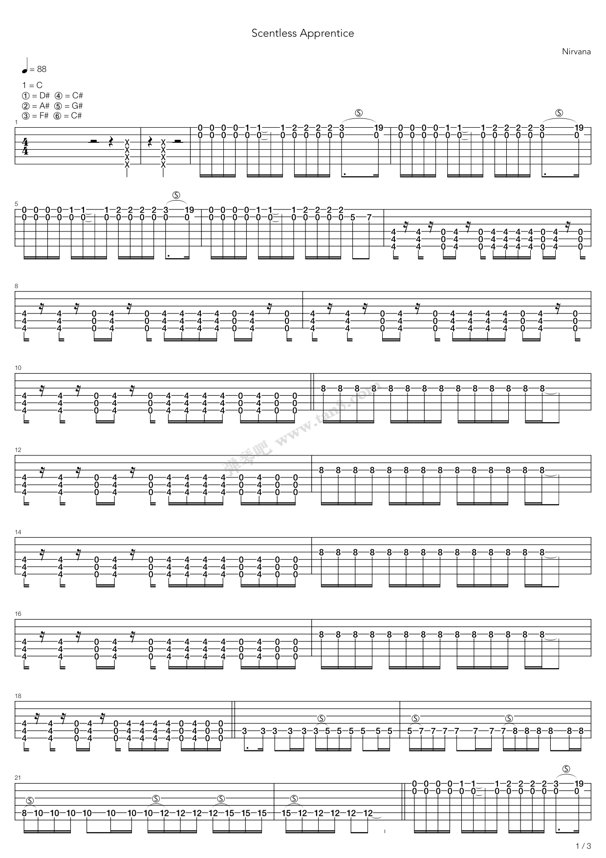 《Scentless Apprentice》,Nirvana（六线谱 调六线吉他谱-虫虫吉他谱免费下载