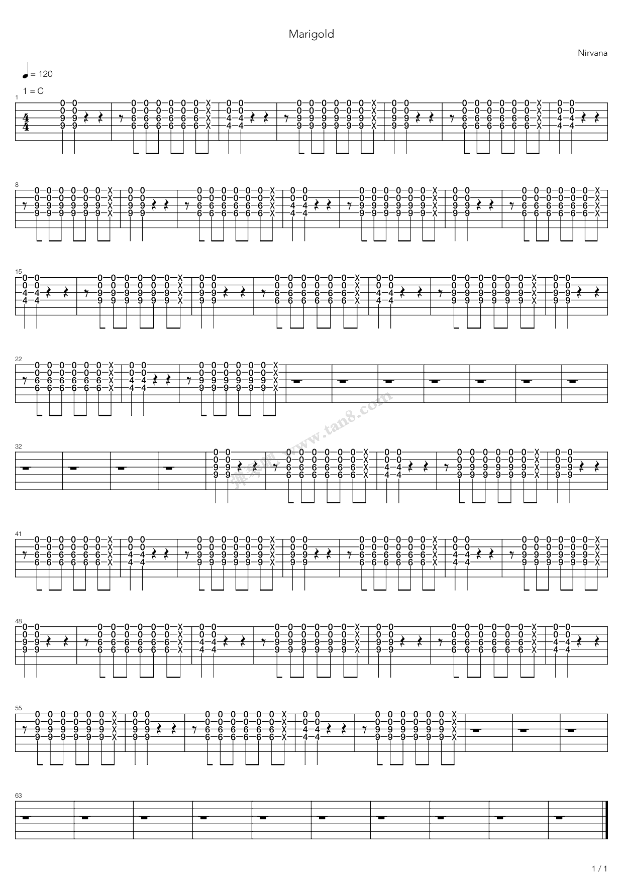 《Marigold》,Nirvana（六线谱 调六线吉他谱-虫虫吉他谱免费下载