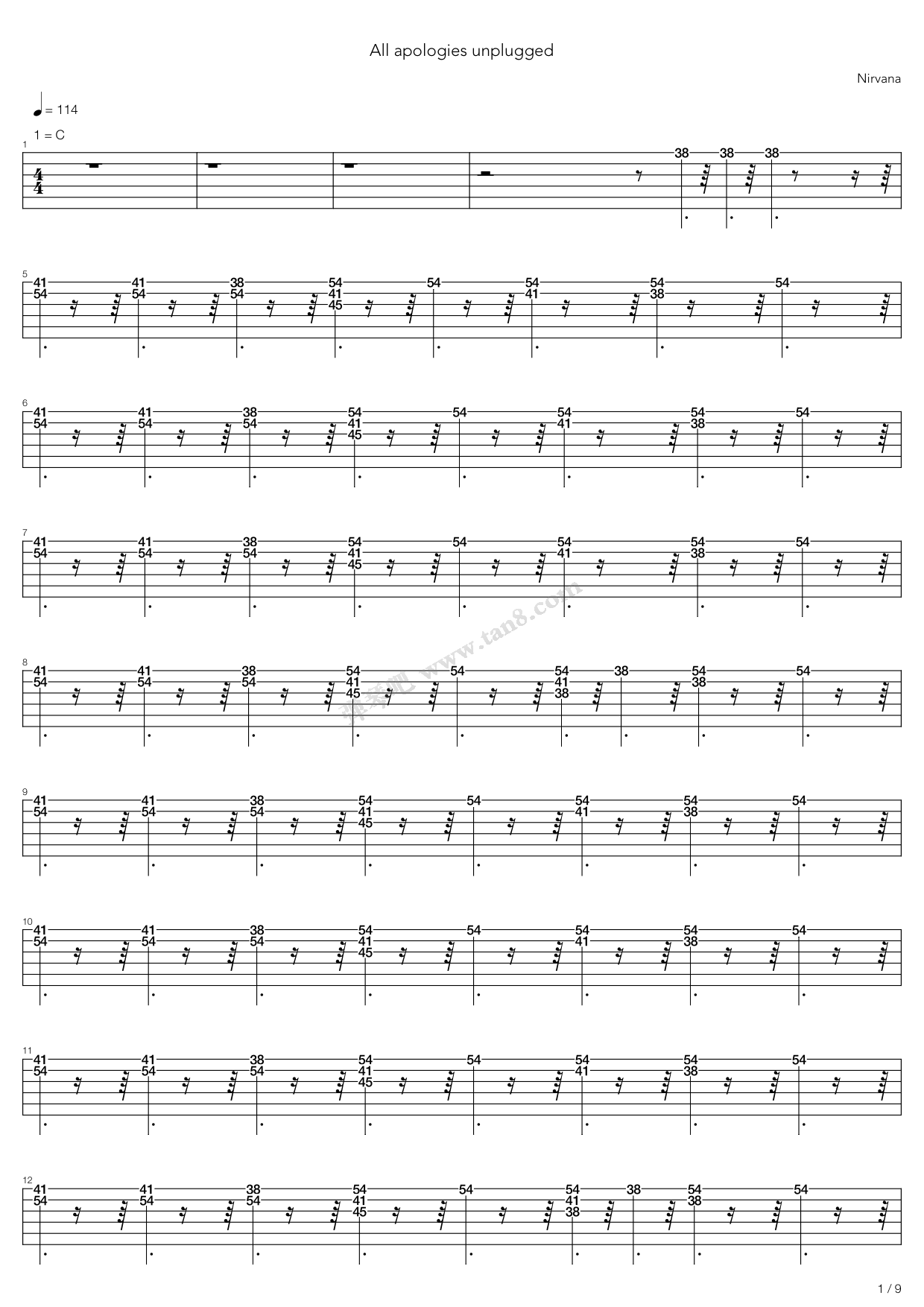 《All Apologies (Acoustic)》,Nirvana（六线谱 调六线吉他谱-虫虫吉他谱免费下载