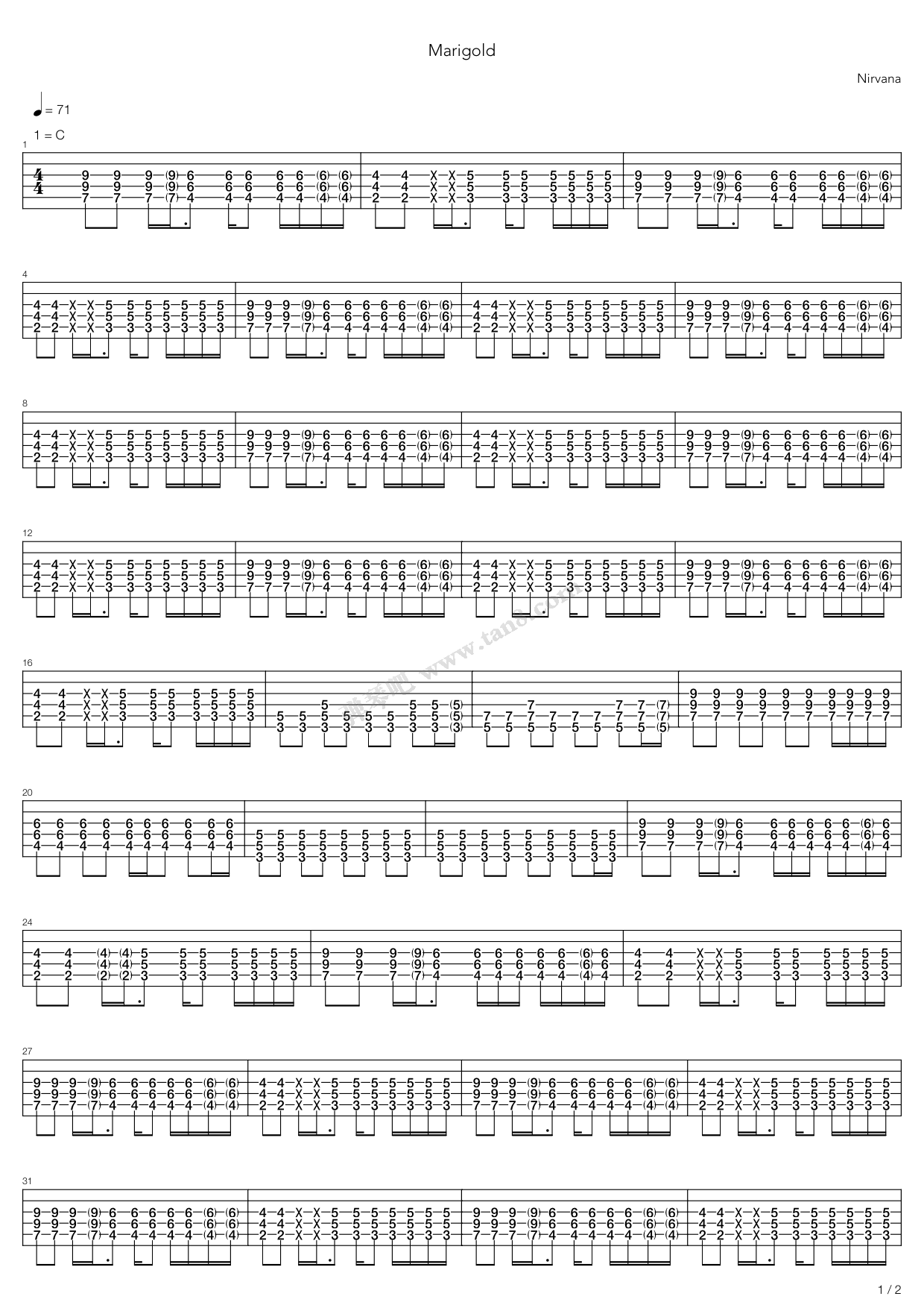 《Marigold》,Nirvana（六线谱 调六线吉他谱-虫虫吉他谱免费下载
