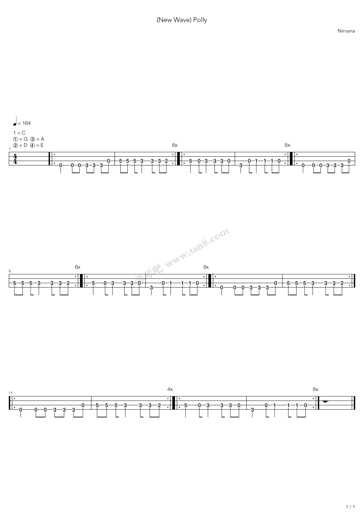 New Wave) Polly》,Nirvana（六线谱 调六线吉他谱-虫虫吉他谱免费下载