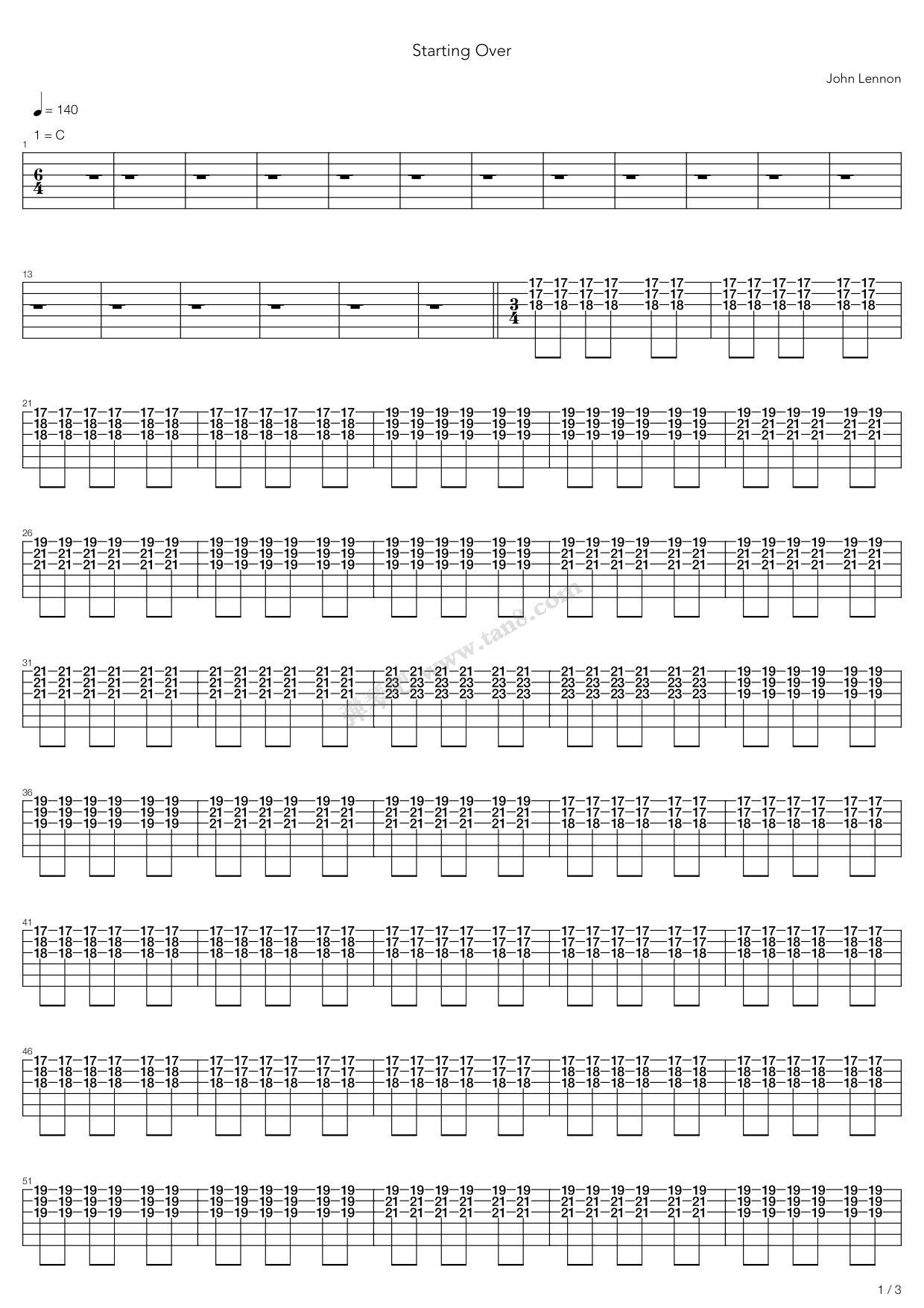 《Just Like Starting Over》,John Lennon（六线谱 调六线吉他谱-虫虫吉他谱免费下载