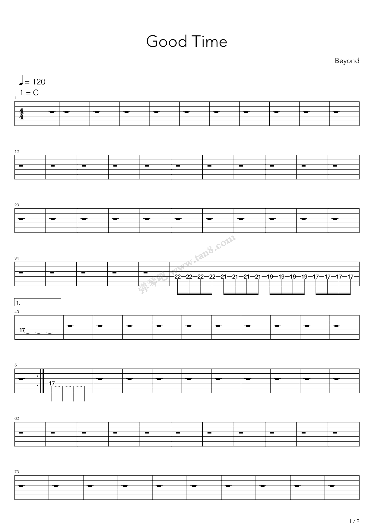 《Good Time》,Beyond（六线谱 调六线吉他谱-虫虫吉他谱免费下载