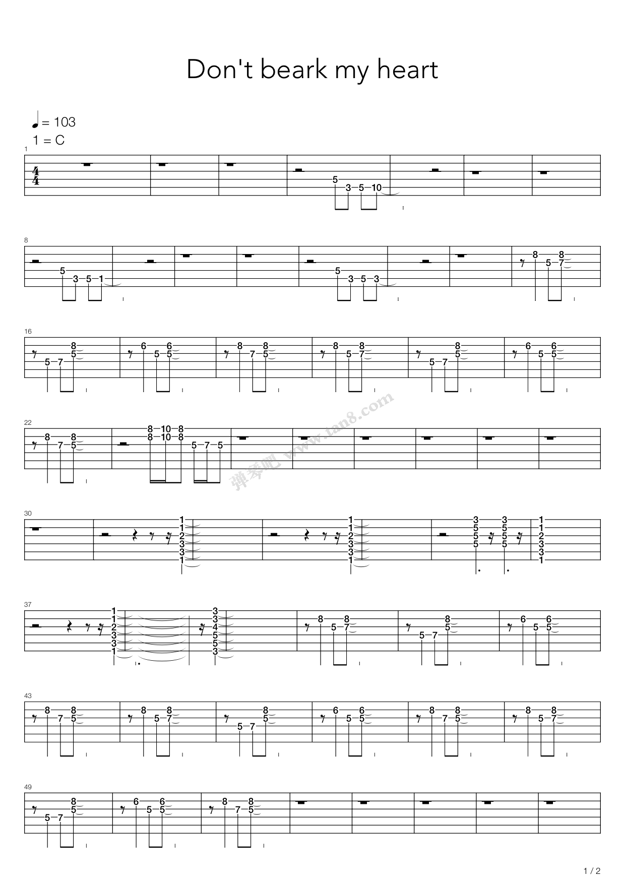 《Don t break my heart》,黑豹（六线谱 调六线吉他谱-虫虫吉他谱免费下载