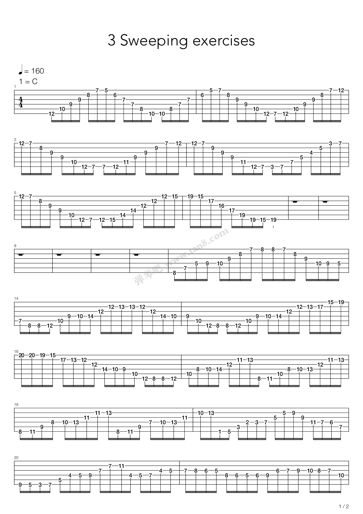 扫拨练习 - 3 Sweeping exercises 吉他谱-虫虫吉他谱免费下载